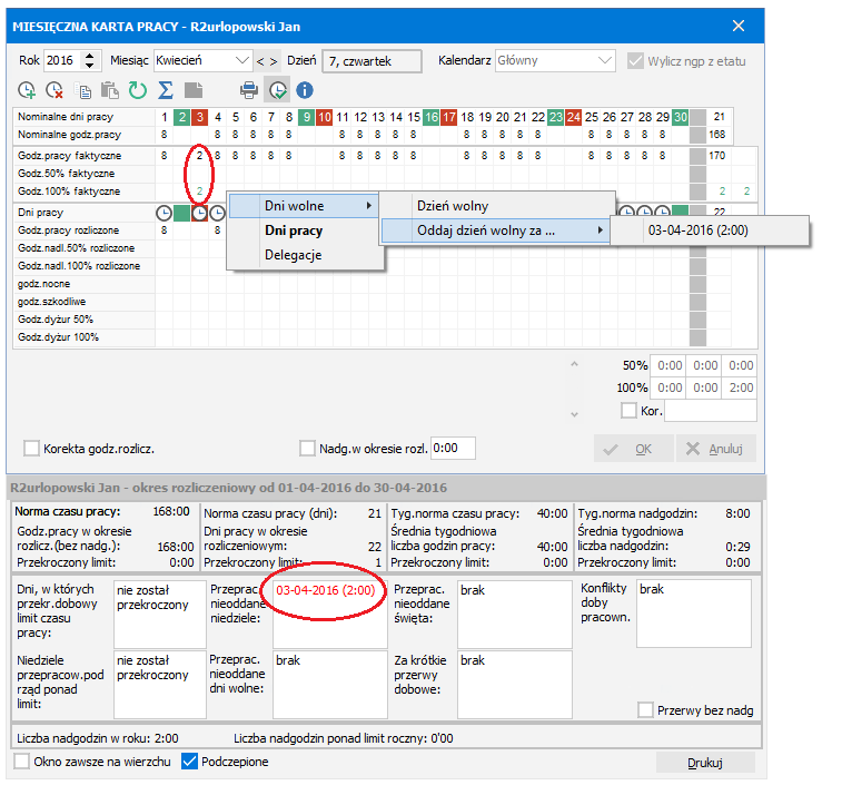 Godziny do odpracowania